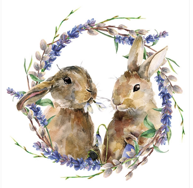 Χαρτοπετσέτα για decoupage, 1τεμ, Rabbit Wreath – Καλλιτεχνείον